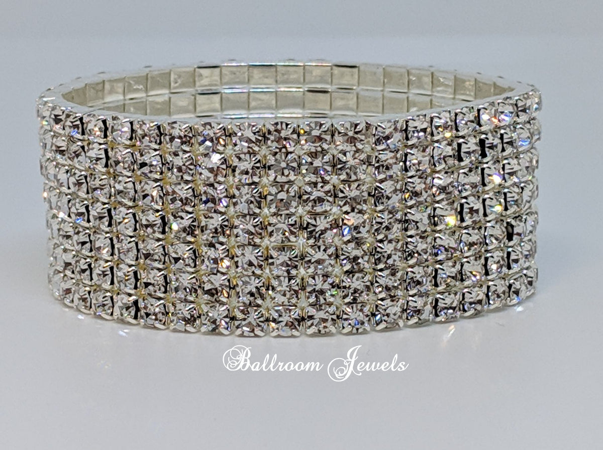 Clear Crystal 7 row stretch bracelet – Ballroom Jewels